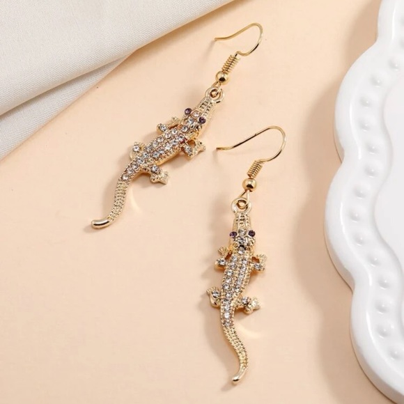 Kathrono | Jewelry | Awesome Rhinestone Metallic Alligator Gator Crocodile Drop Earrings | Poshmark